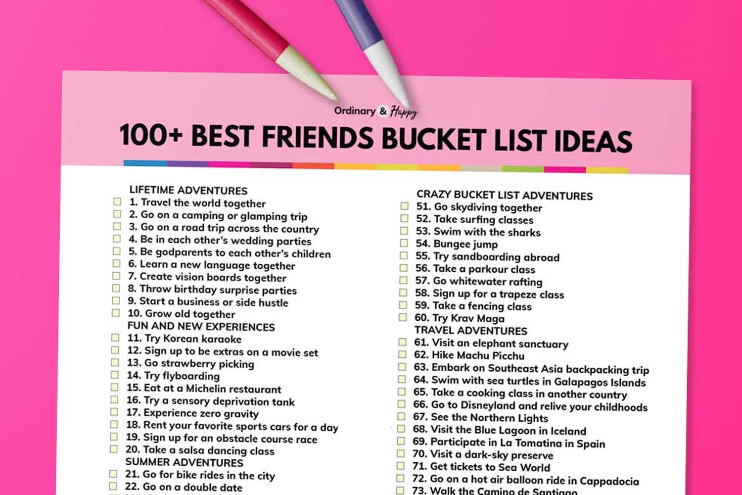 Best Friends Bucket List Ideas (100+ Fun Things to Do with Your Best Friend) - Ordinary and Happy
