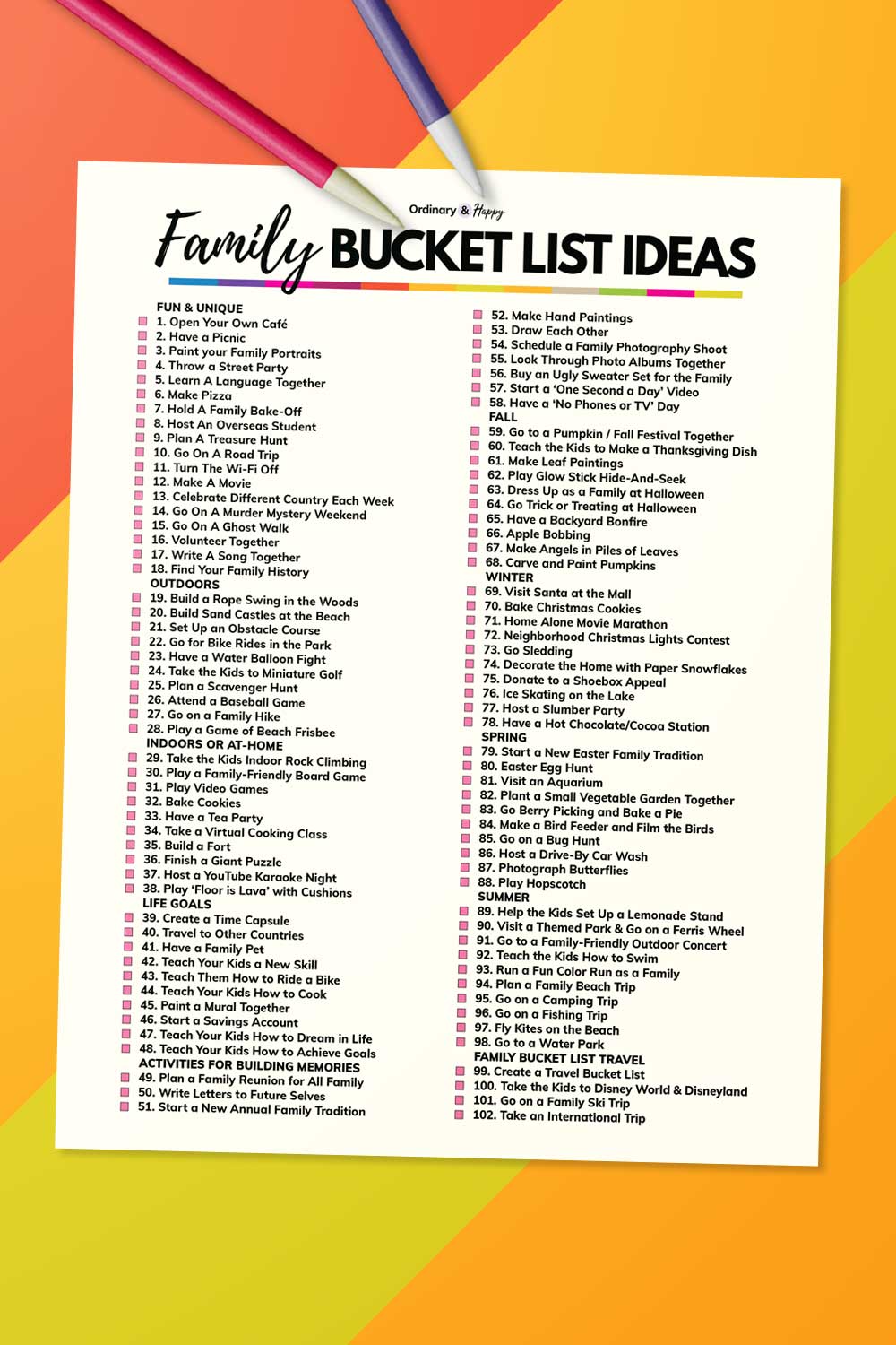 Fun Family Bucket List: 100+ Best Family Activities - Ordinary and Happy