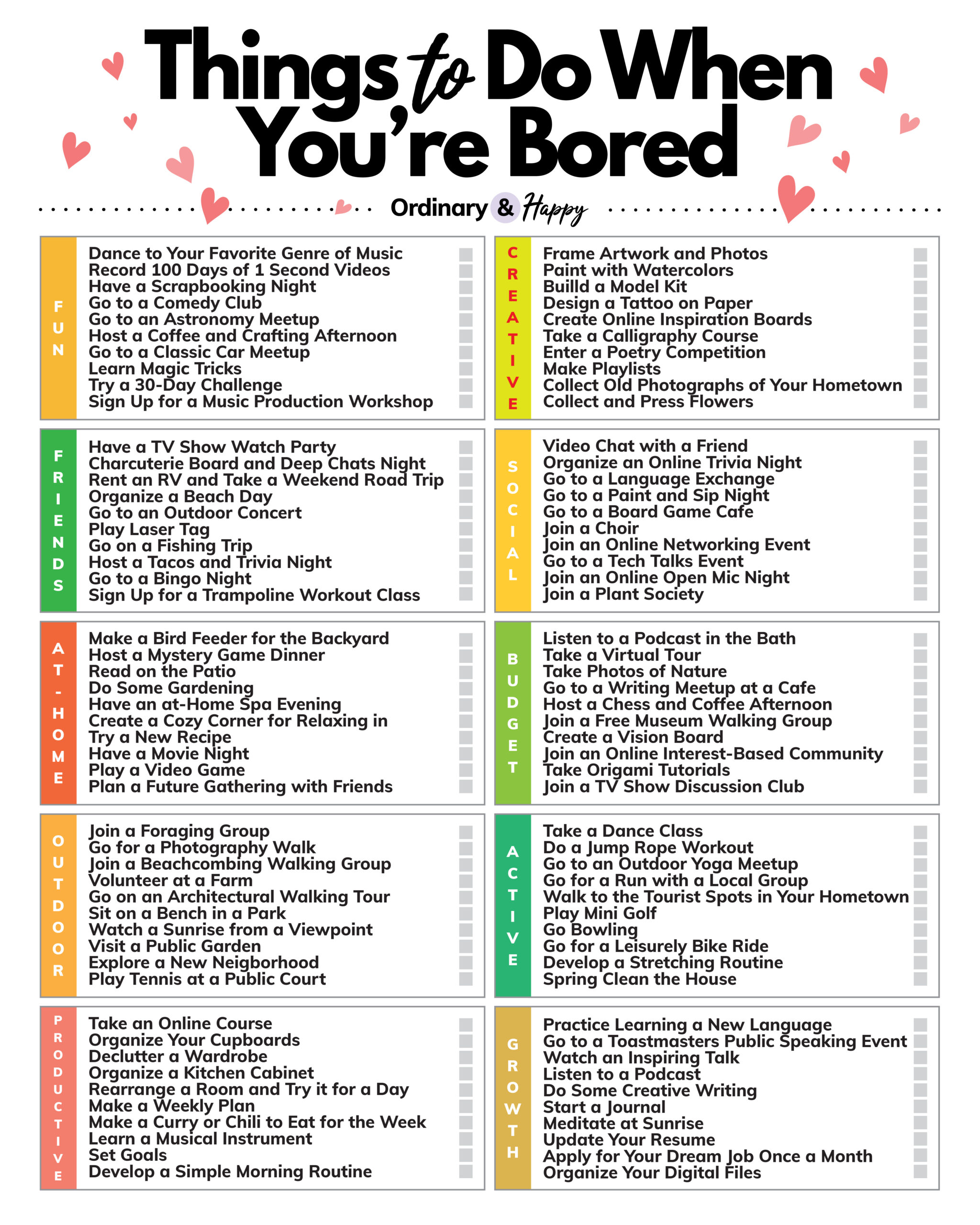Over 50 Things to Do When Bored to Help You Get Out of a Rut - Ordinary ...