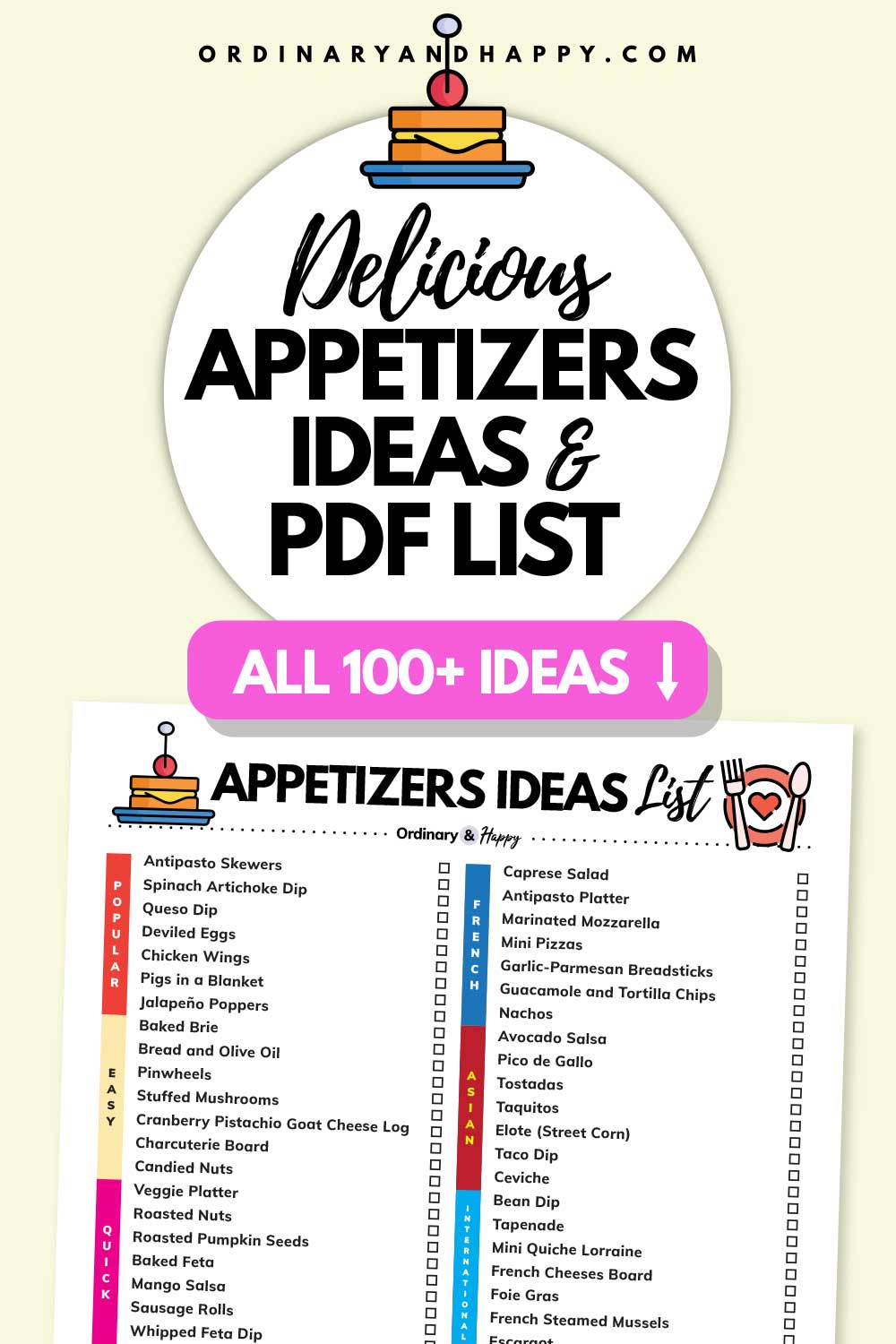 Appetizers Ideas (List and Printable with 100+ Dishes to Keep Everyone ...