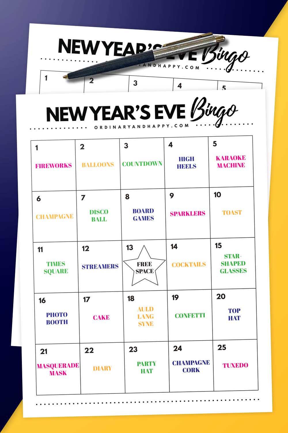 Fun and Simple Free New Year's Eve Bingo Printable - Ordinary and Happy