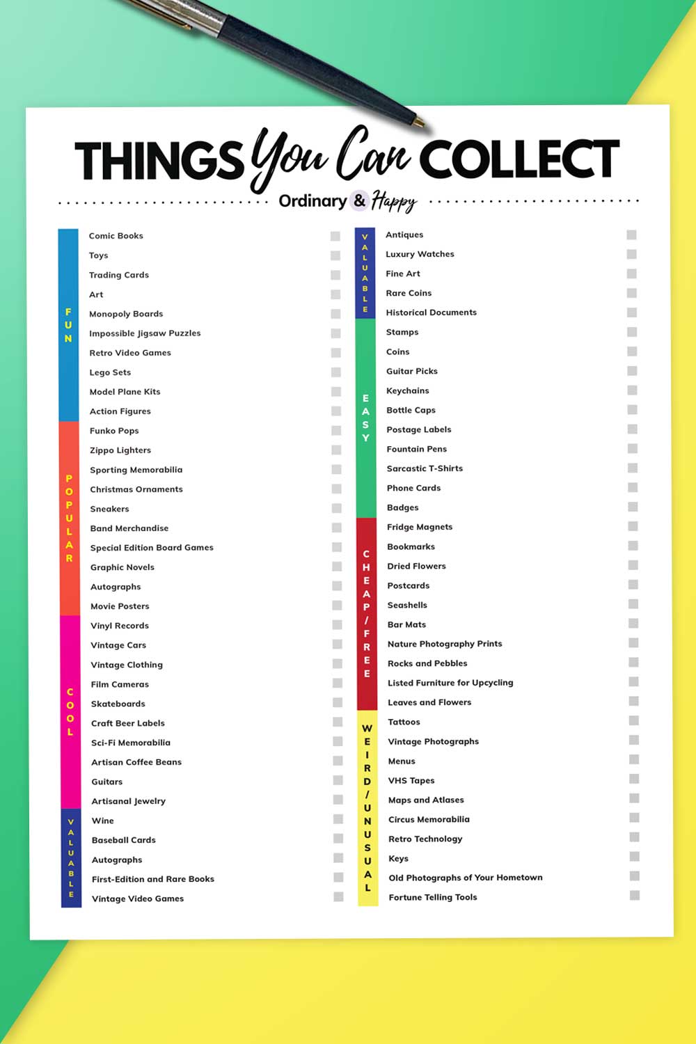 70 Things to Collect for a New and Exciting Challenge - Ordinary and Happy