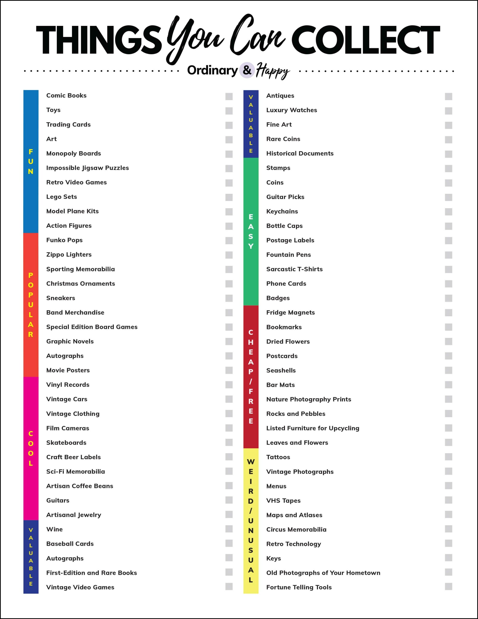 70 Things to Collect for a New and Exciting Challenge - Ordinary and Happy