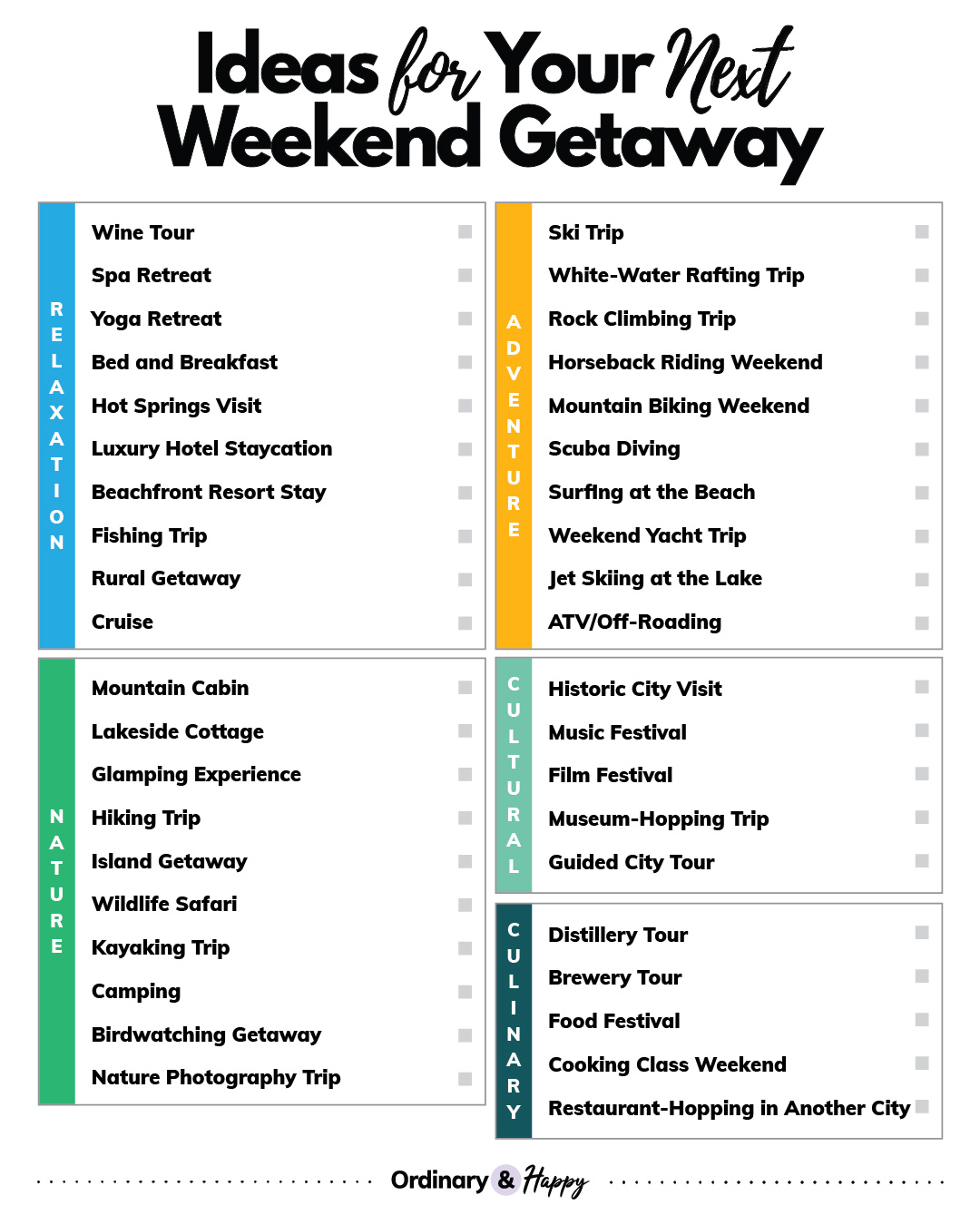 Weekend Getaway Ideas - 40 Ideas for a Super Fun Weekend Trip ...
