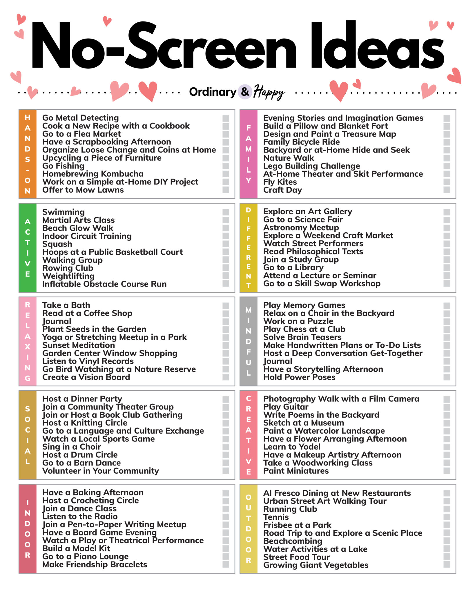 100 Really Fun No-Screen Activity Ideas - Ordinary and Happy