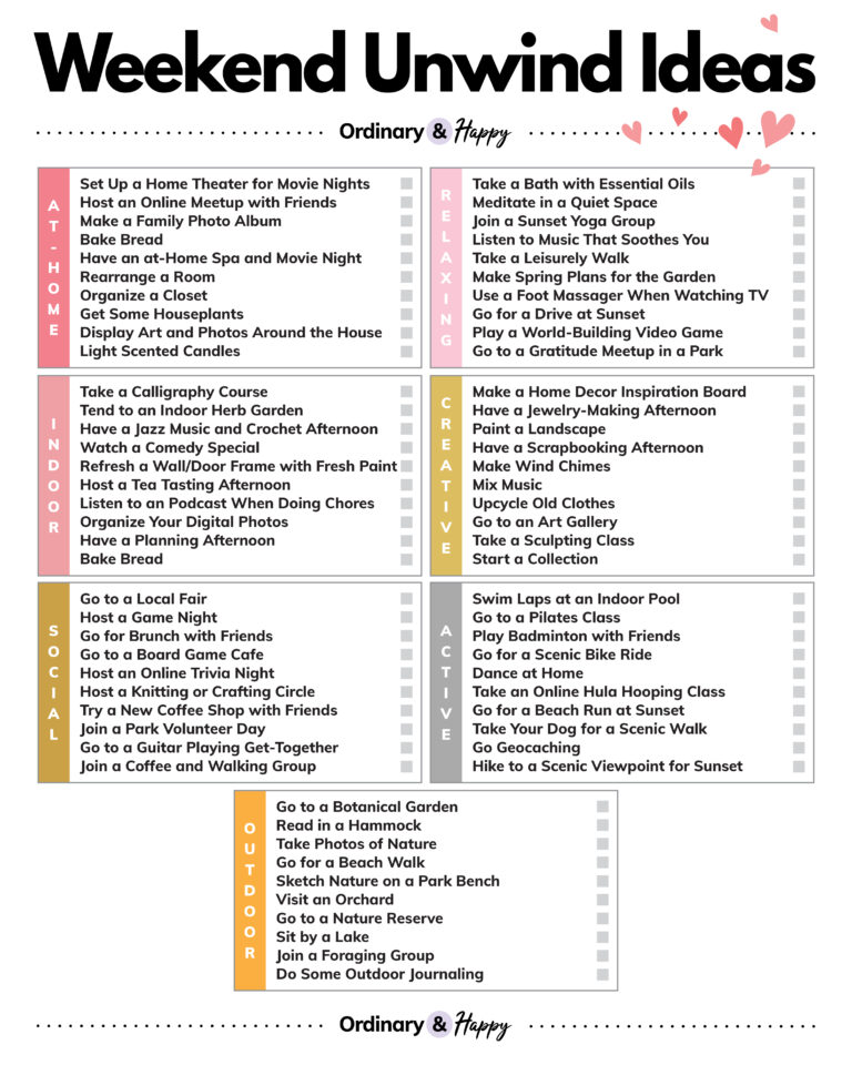 Weekend Unwind Ideas - Over 70 Activities to Help You Take it Easy ...