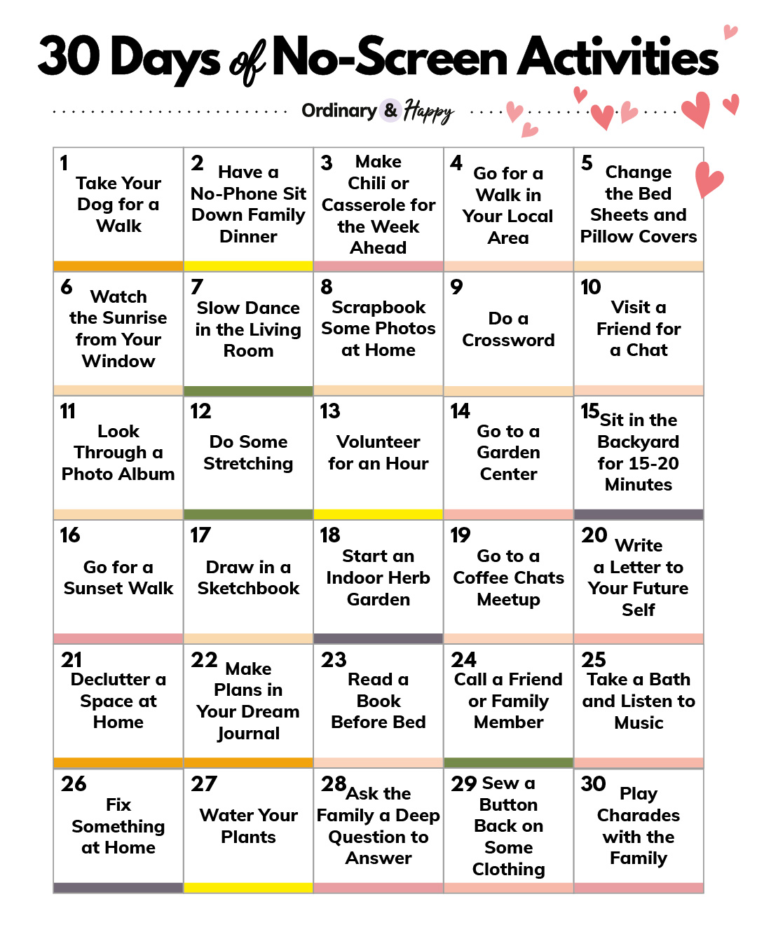 30 Days of No-Screen Activities to Help You Take a Break from ...