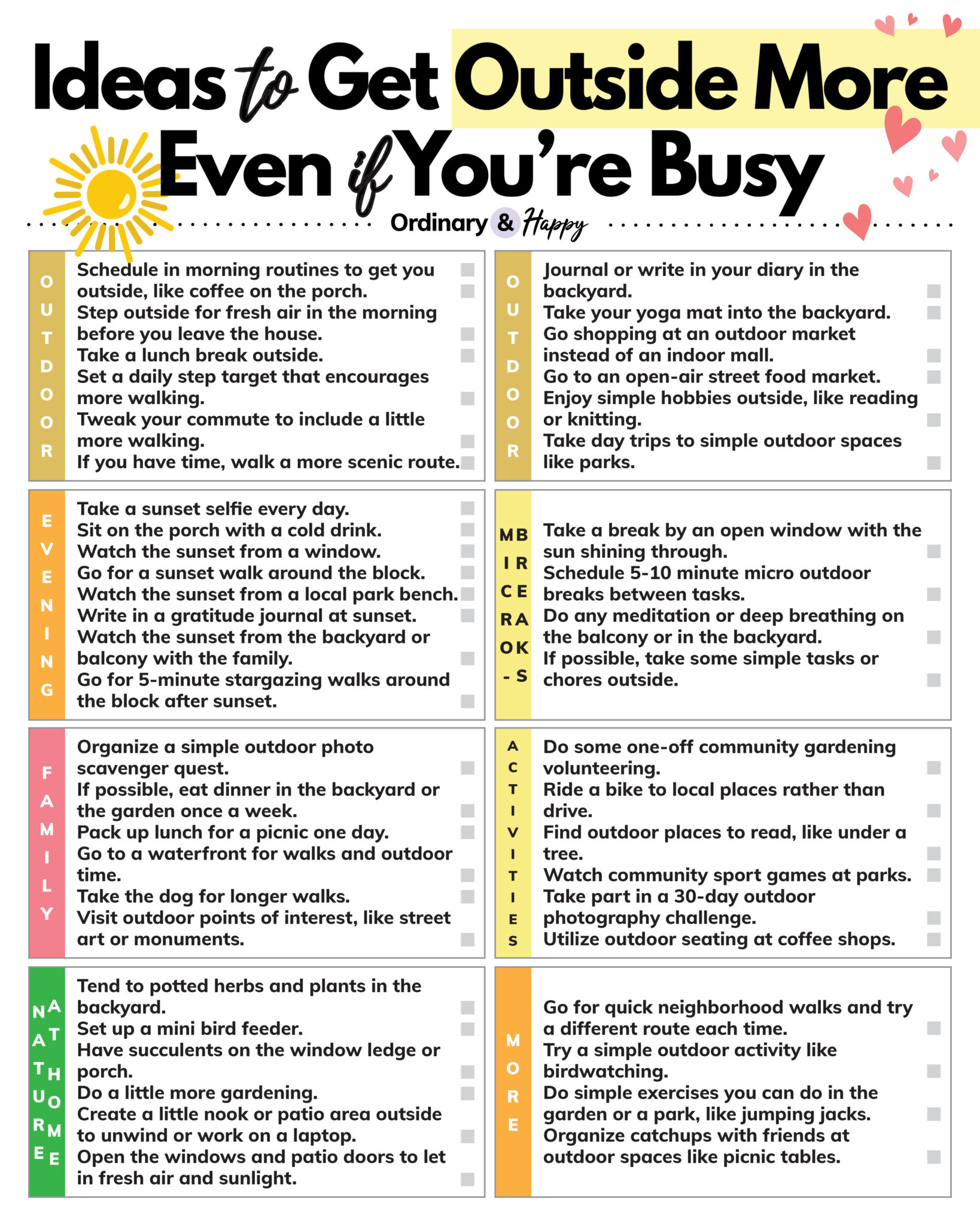 Ideas to Get Outside More if You're Really Busy - Ordinary and Happy
