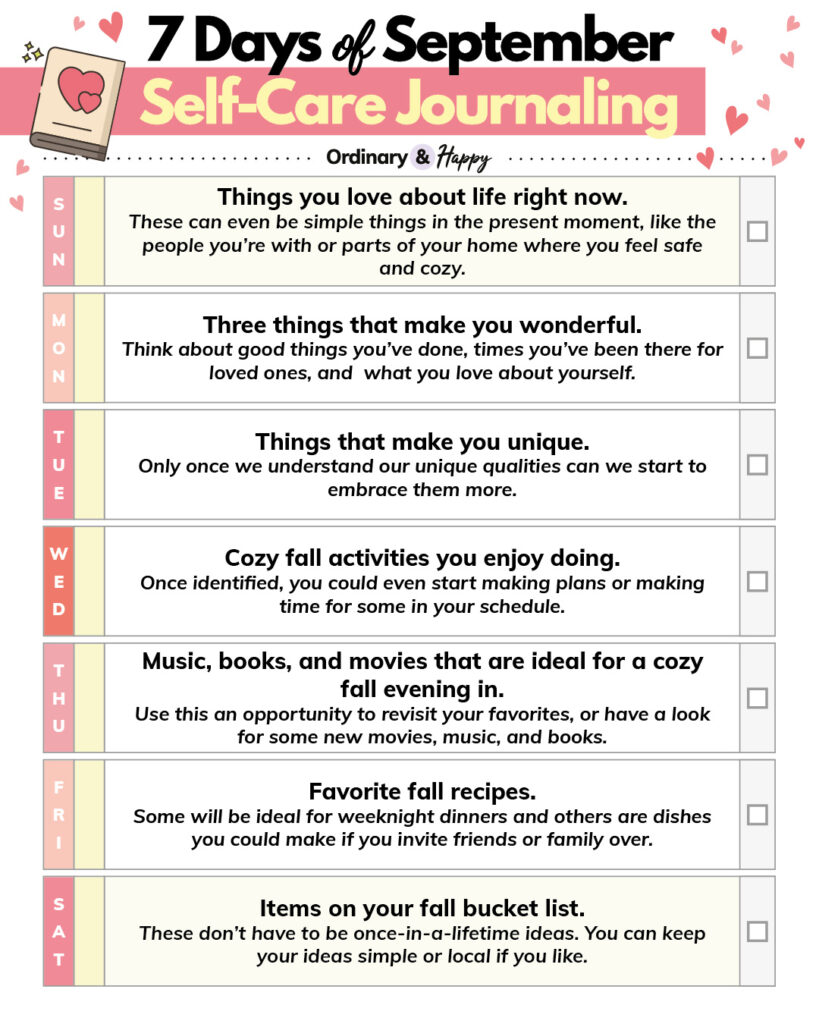 Self-Care Journaling Ideas for September - Ordinary and Happy