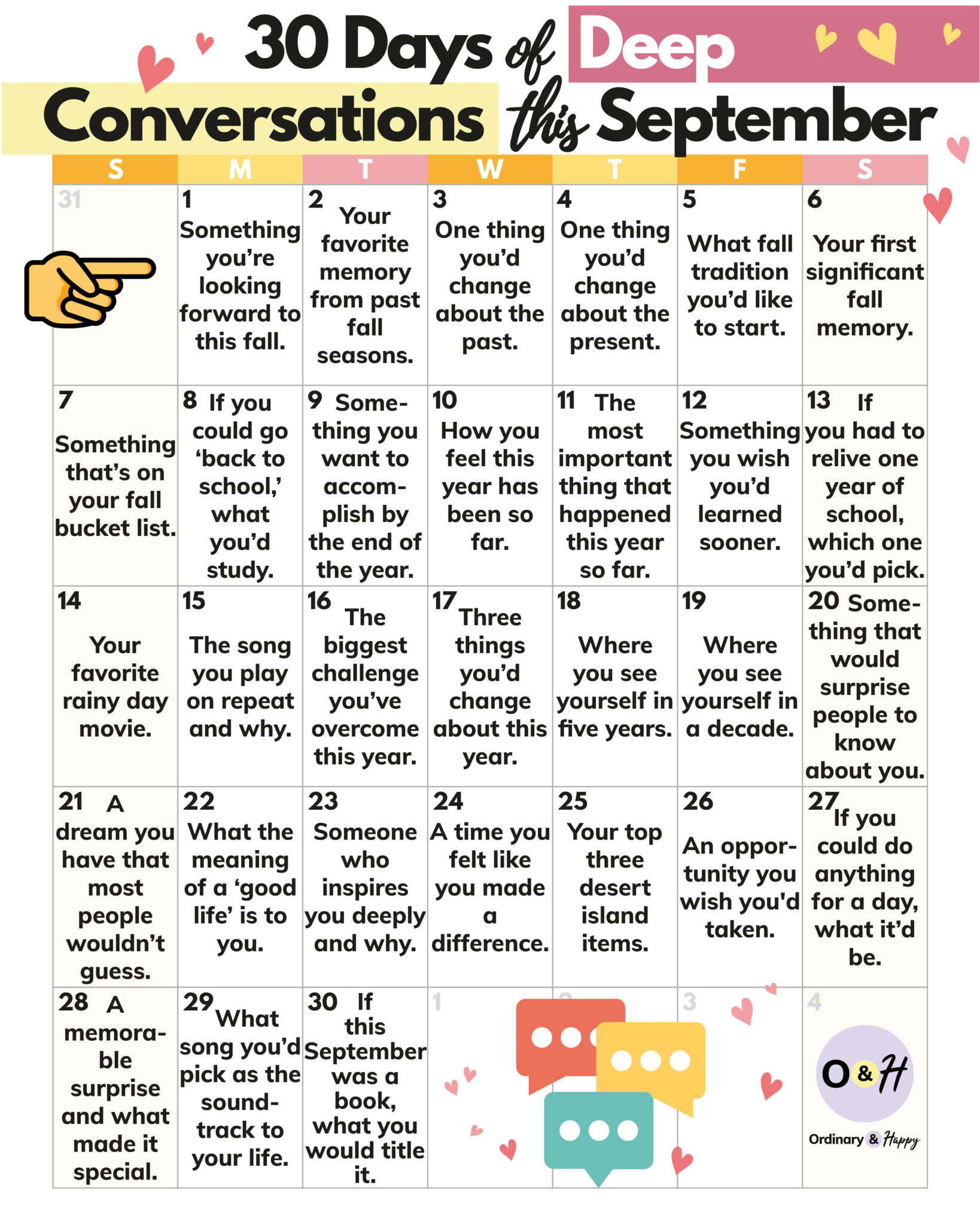 30 Days of Deep Conversation Ideas for September to Discuss With Loved ...