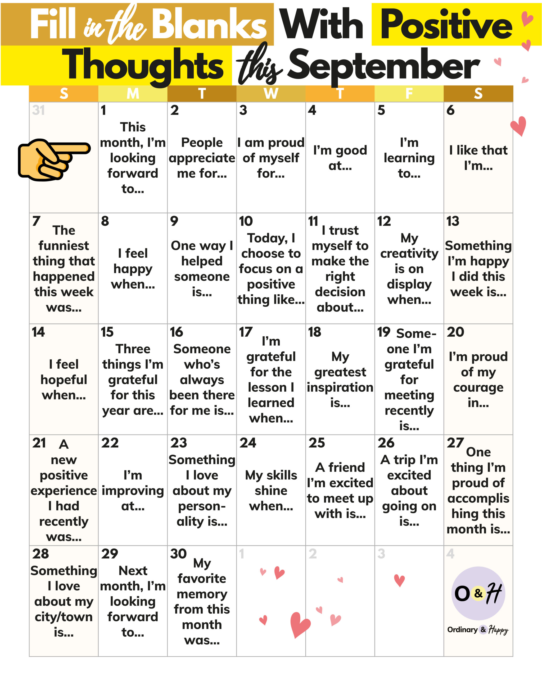 Fill the Blanks in with Positive Thoughts this September - Ordinary and ...