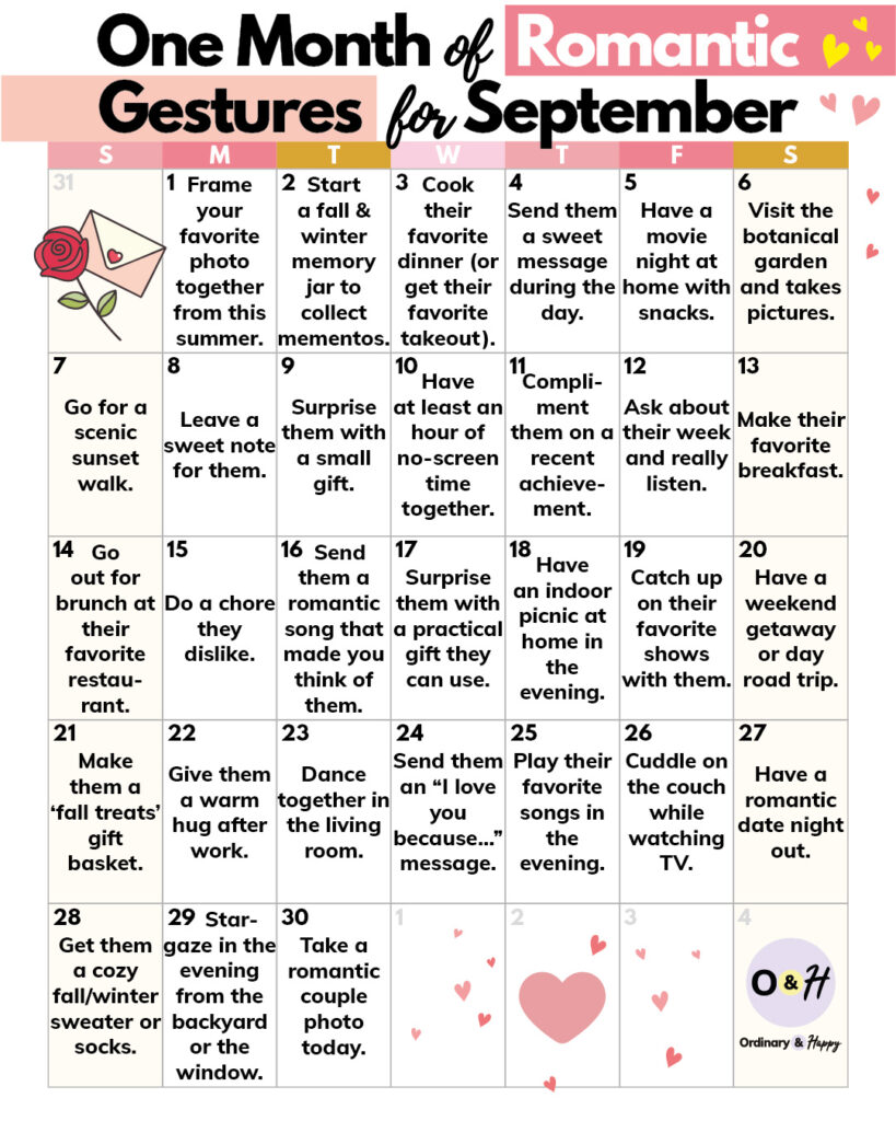 30 Days of Romantic Gestures for September - Ordinary and Happy