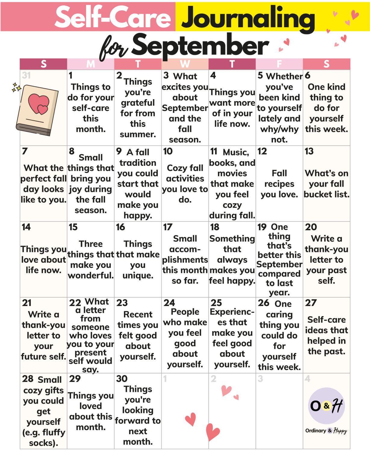 Self-Care Journaling Ideas for September - Ordinary and Happy