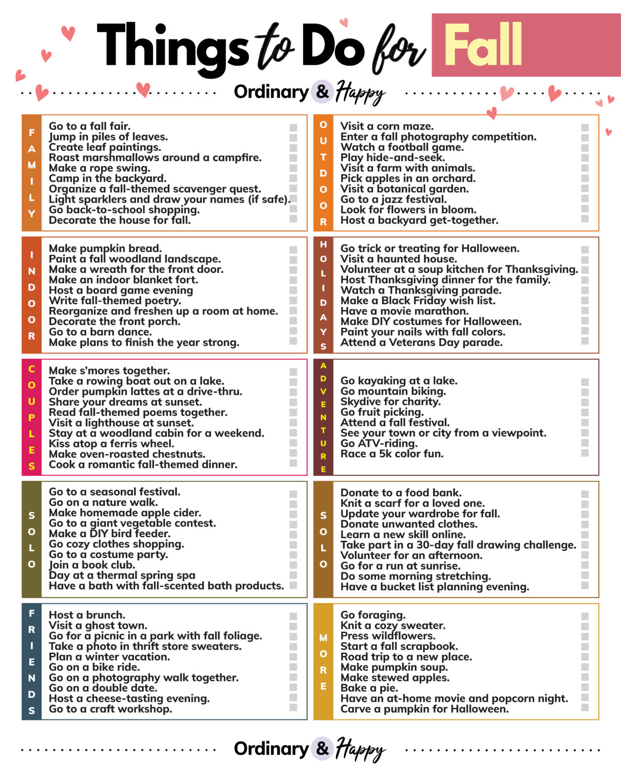100+ Fun Fall Bucket List Ideas - Ordinary and Happy