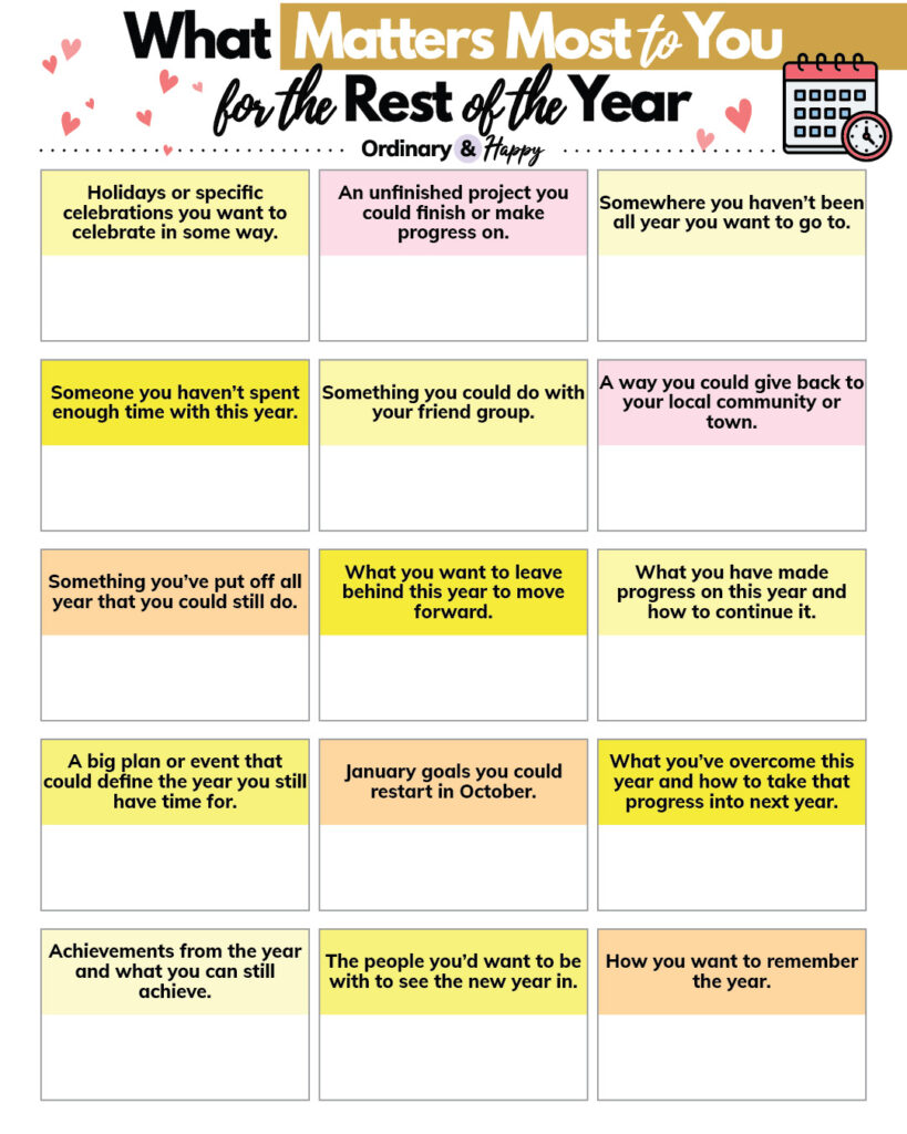 Use Our 'What Matters Most to You for the Rest of the Year' Worksheet ...