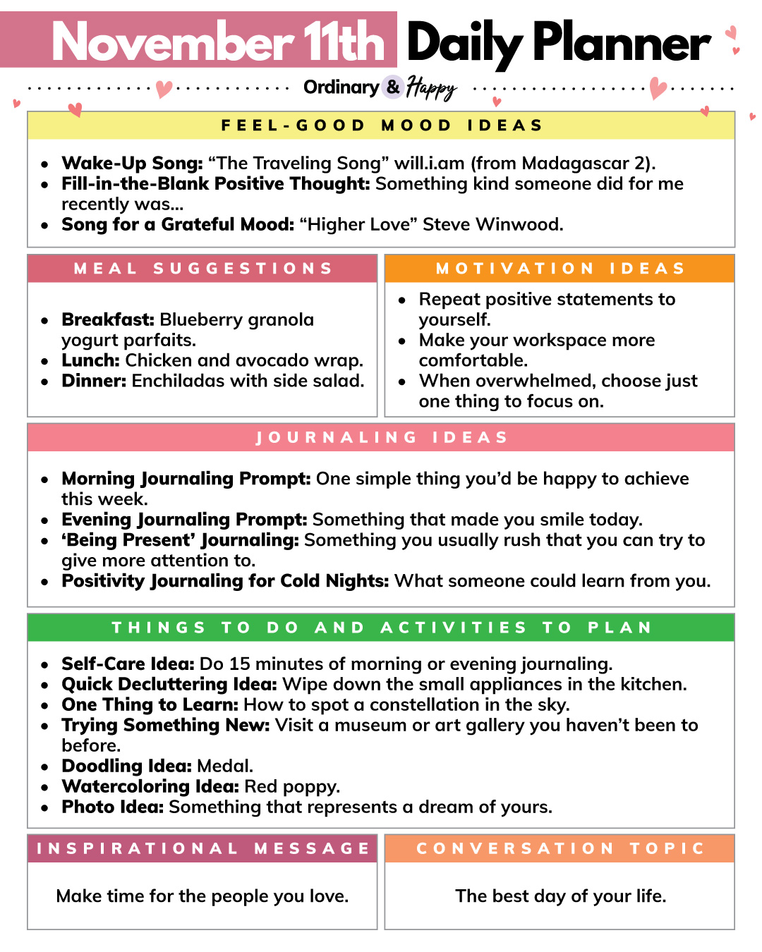 Our Full-Day November 11th Planner Has Inspiration, Meal Ideas, and ...