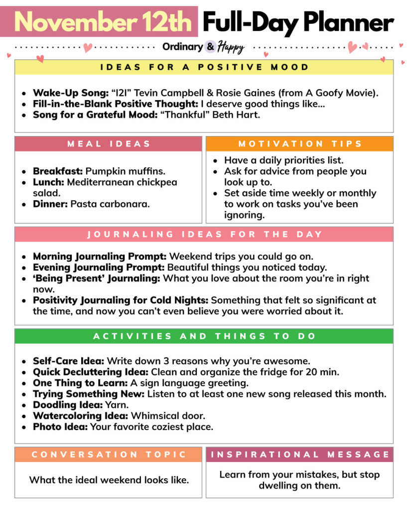 Make the Day Count With Our November 12th Planner Full of Motivating ...