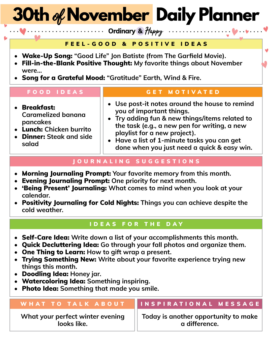 November 30th Planner (Reflect, Make Plans, and More) - Ordinary and Happy