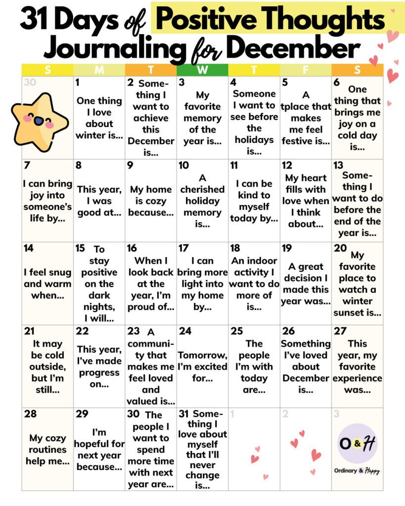 Positive Thoughts Journaling for December (Fill in the Blanks ...