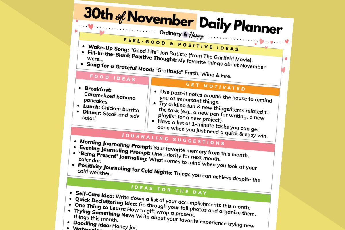 November 30th Planner (Reflect, Make Plans, and More) - Ordinary and Happy