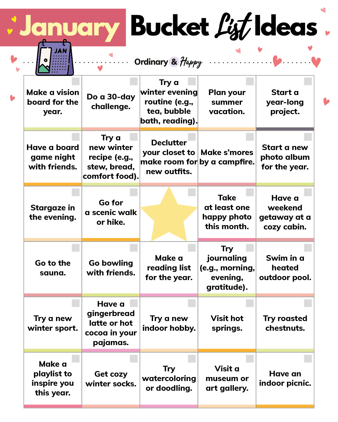 January Bucket List (Cozy Ideas and Fun Activities) - Ordinary and Happy