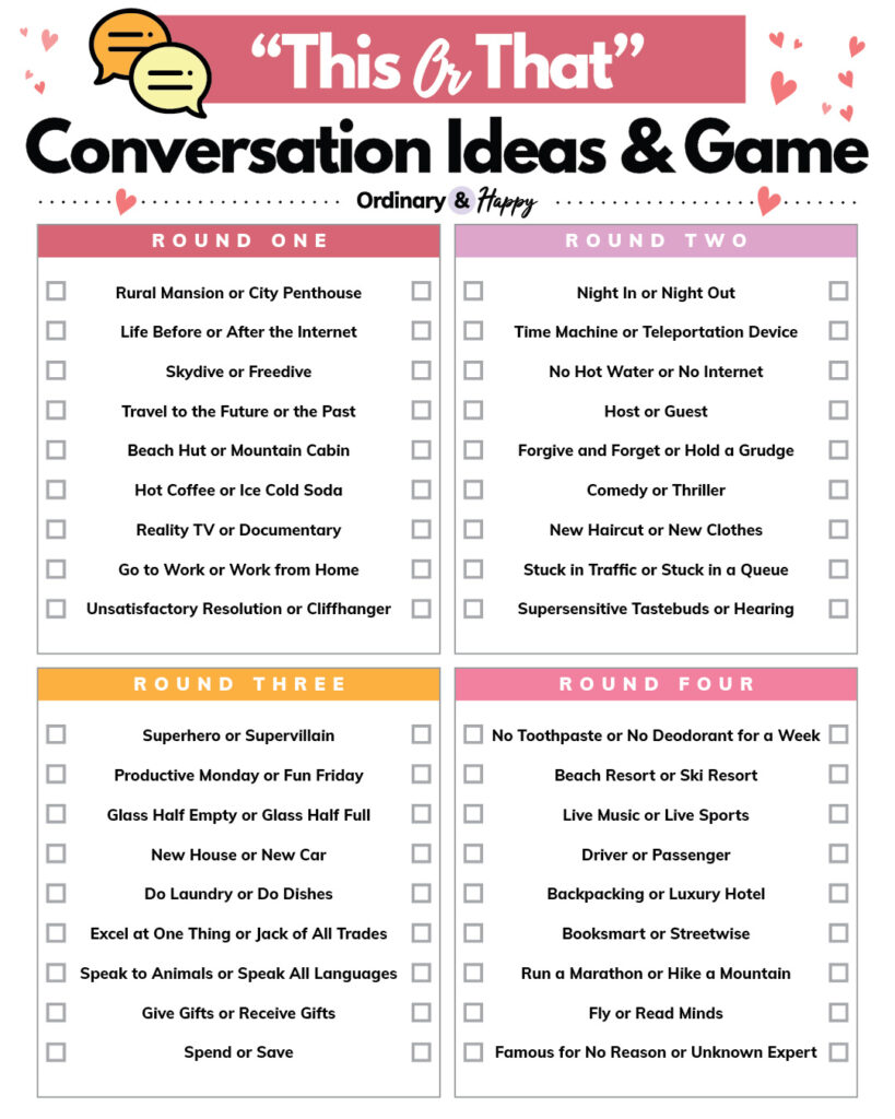 This or That Questions for Fun Conversations (With Printable Game ...