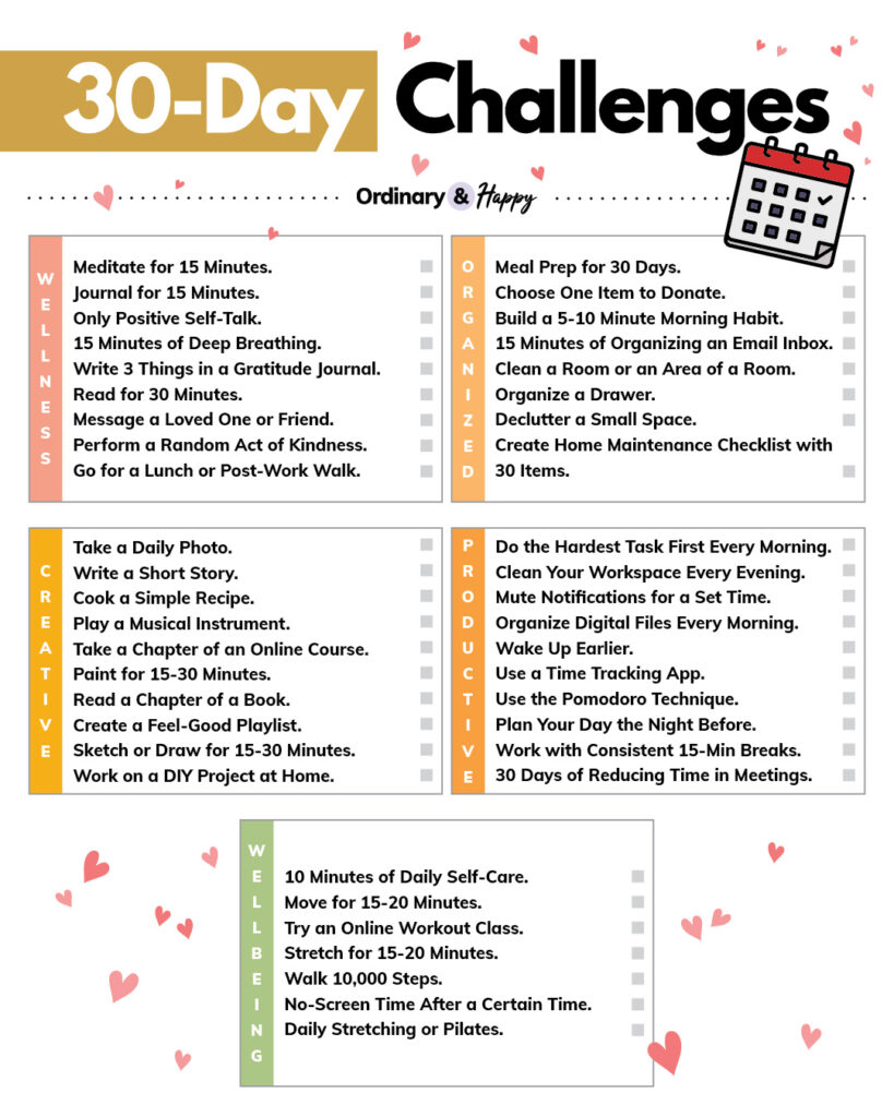 30-Day Challenge Ideas (Great Habits or Routines to Build) - Ordinary ...