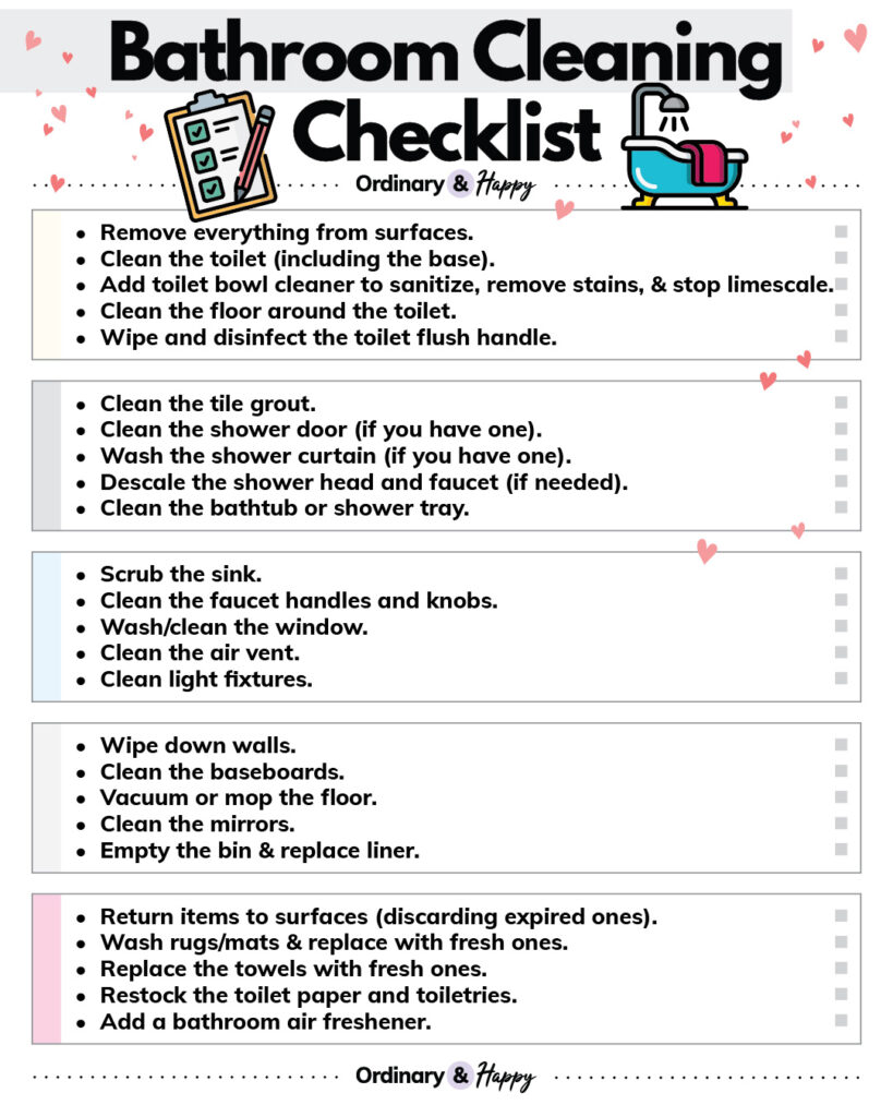 Bathroom Cleaning Checklist (With Printable) - Ordinary and Happy