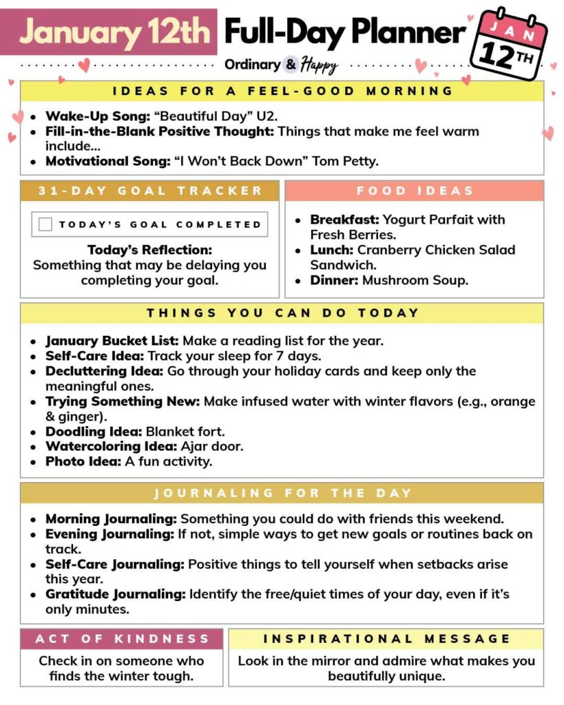 Daily Planner January 12th (Inspiration and Winter Motivation ...