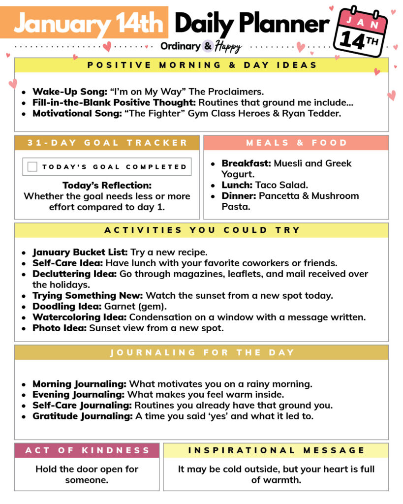 Daily Planner January 14th (Stay Positive and Productive) - Ordinary ...