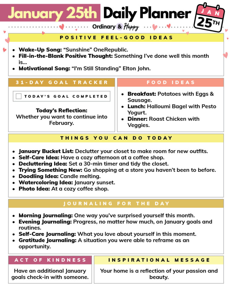 January 25th Planner (Goal Reflection, Meal Inspiration, and Fun ...