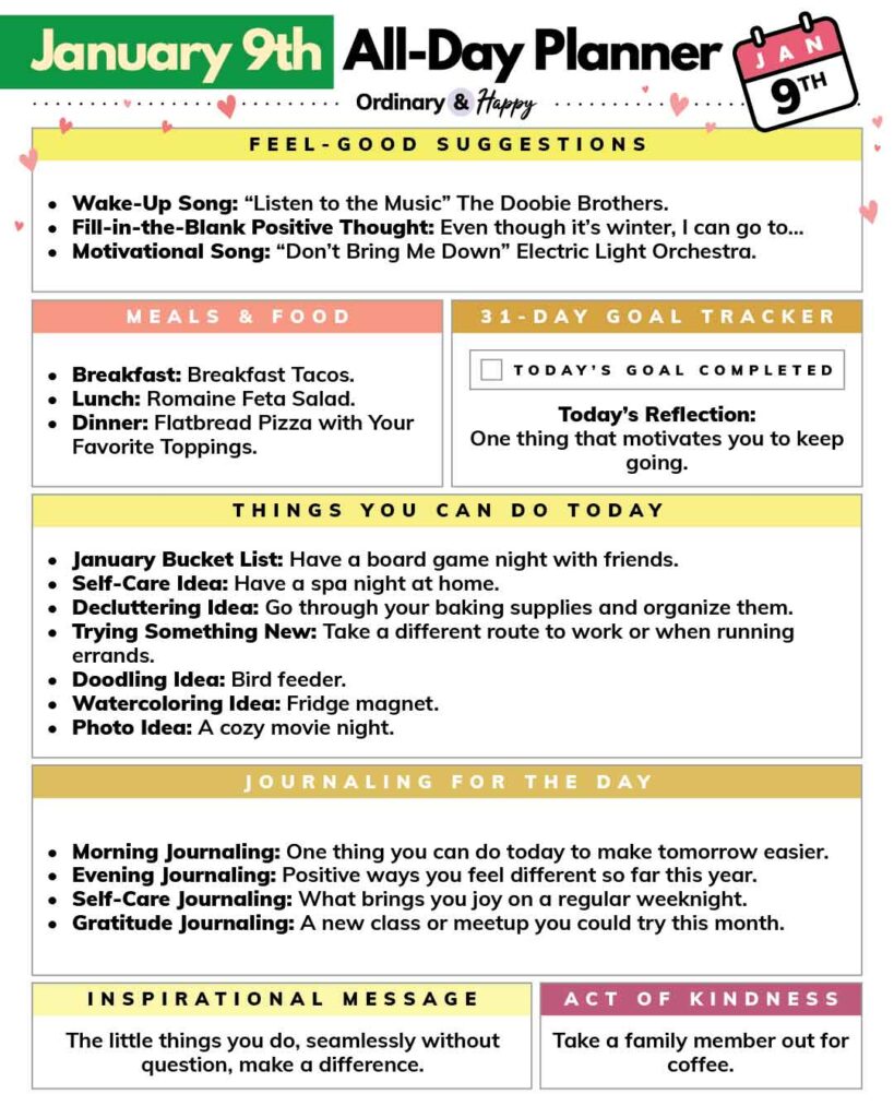 Daily Planner January 9th (Ideas for a Productive and Enjoyable Day ...