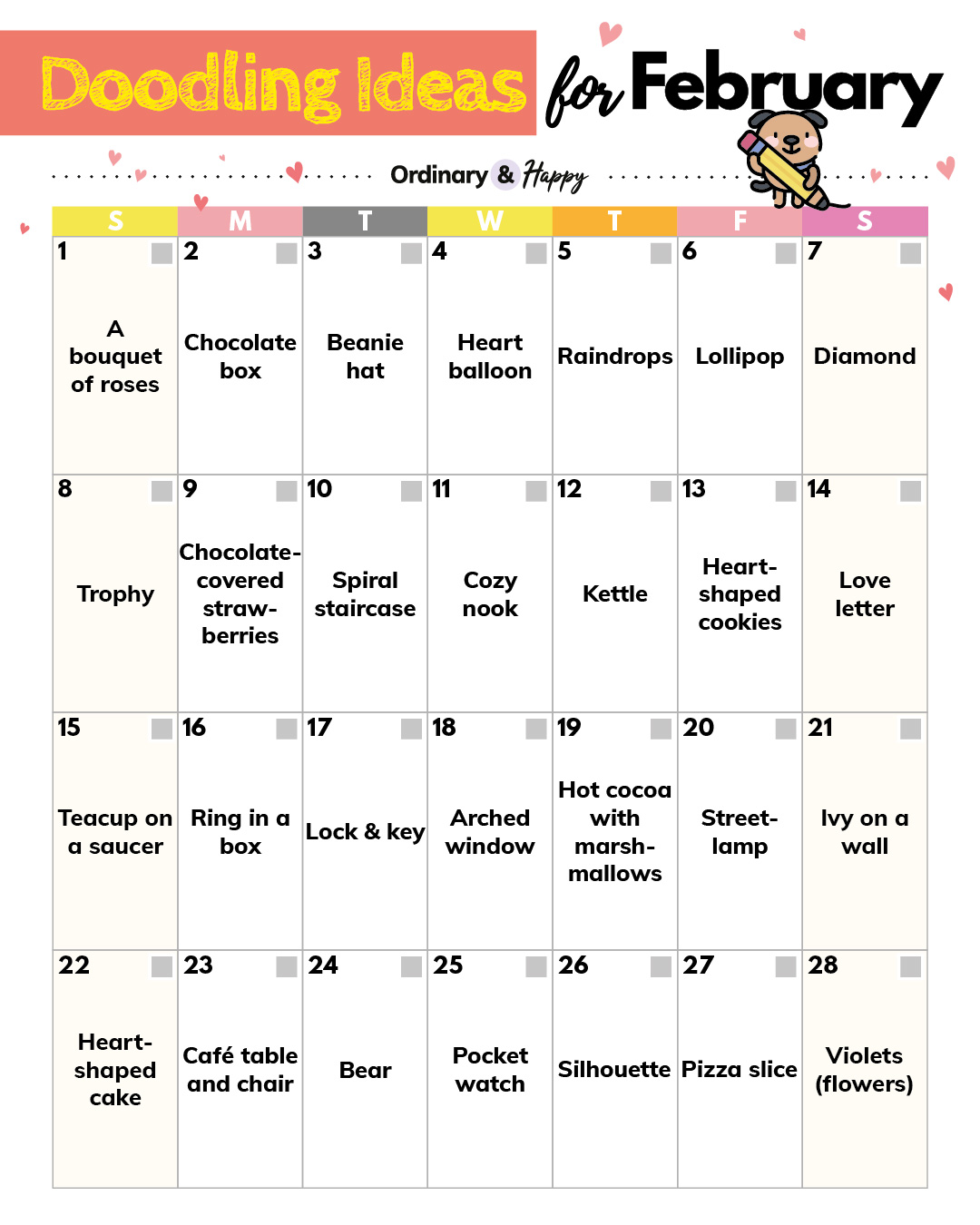February Doodling Ideas (Get Your Daily Dose of Creativity) - Ordinary ...