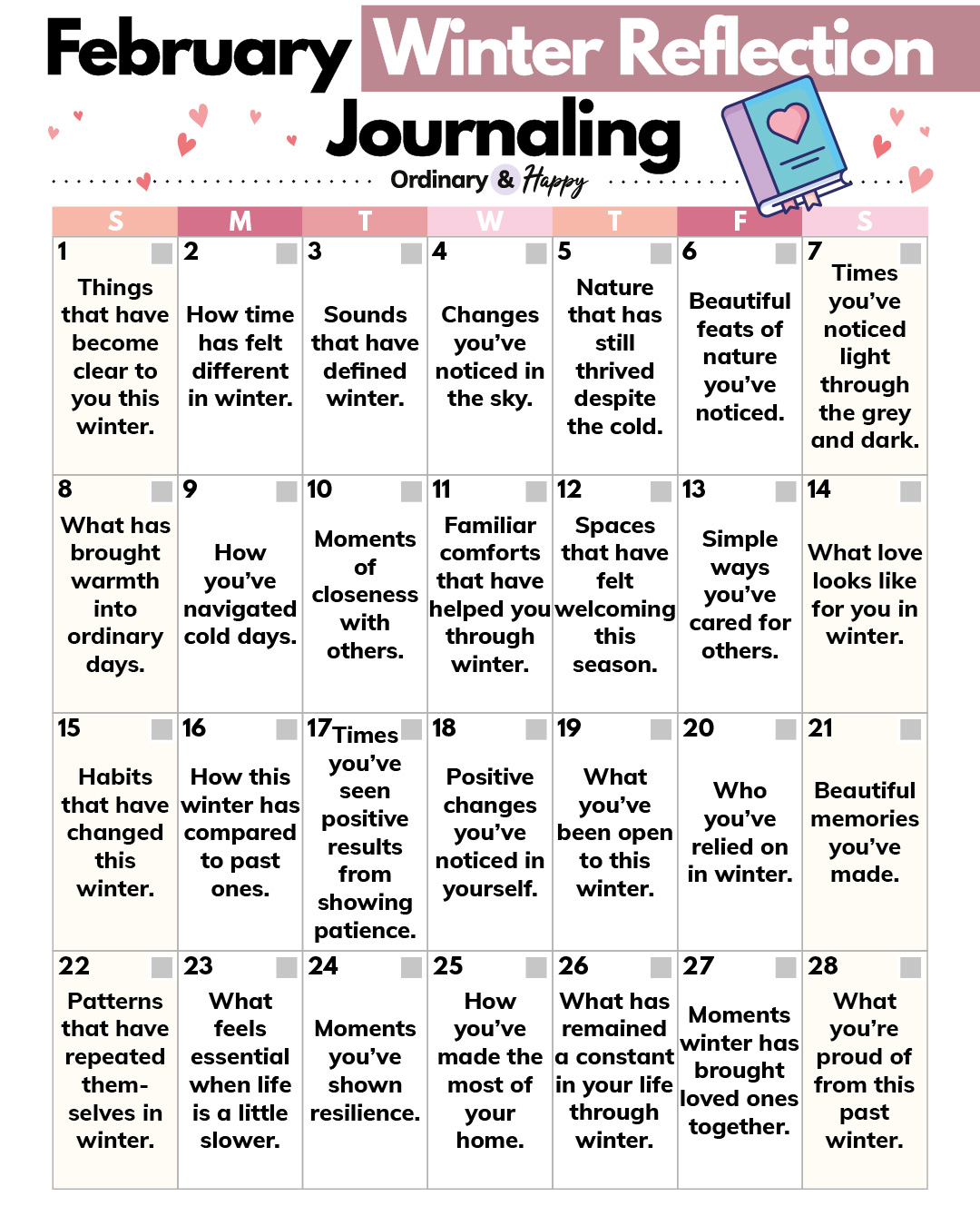 February Winter Reflection Journaling - Ordinary and Happy