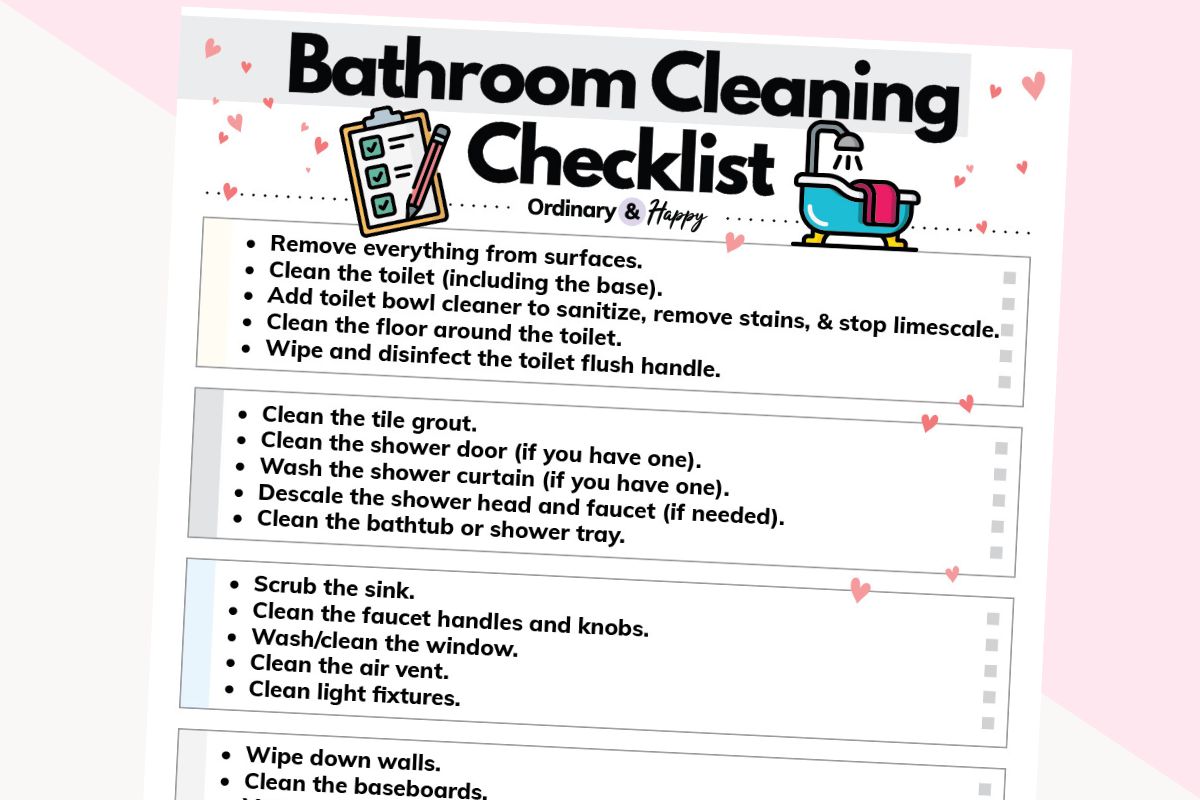 Bathroom Cleaning Checklist (With Printable) - Ordinary and Happy