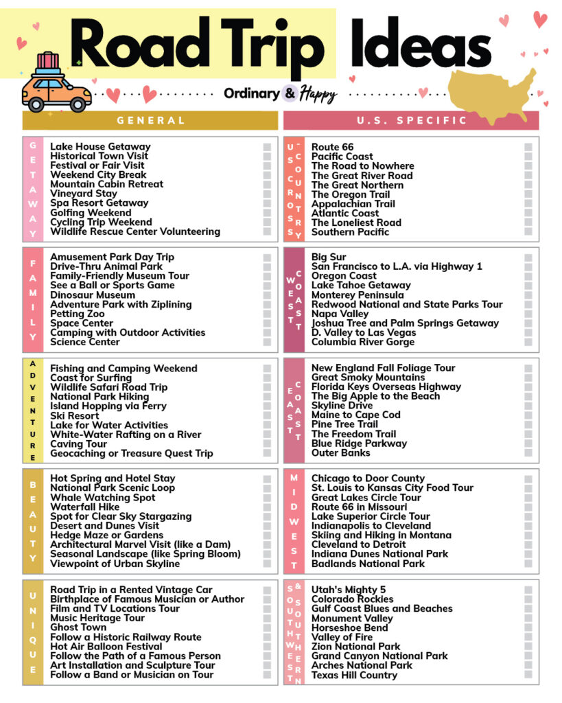 Road Trip Ideas (Places, Playlists, and More) - Ordinary and Happy