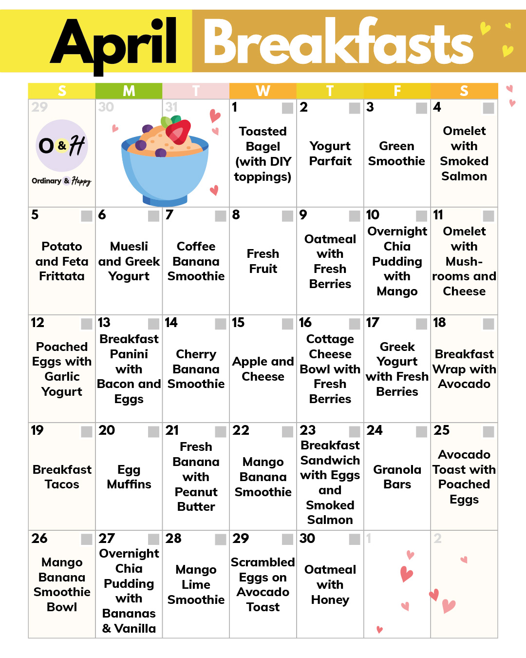 April Food Ideas (Breakfast, Lunch, and Dinner) - Ordinary and Happy
