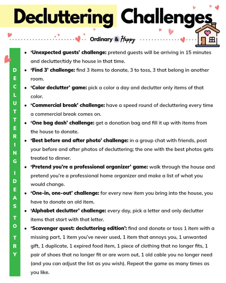 Fun Decluttering Challenges (with Printables) - Ordinary and Happy