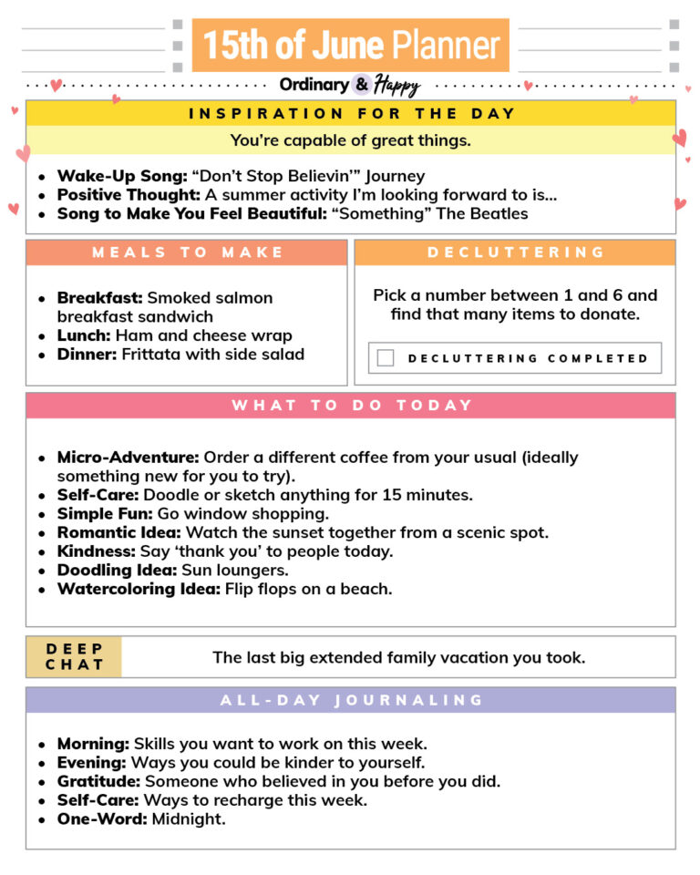 June 15th Planner (Switch Up Your Summer Routine) - Ordinary and Happy