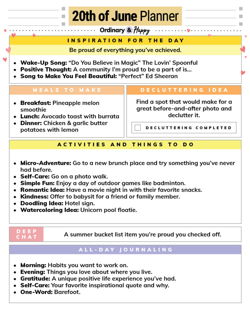 June 20th Planner (Make the Most of a Sunny Day) - Ordinary and Happy