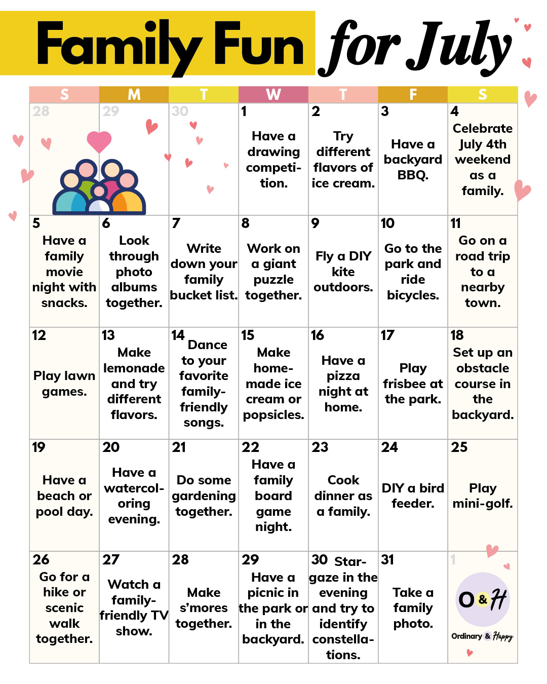 Family Activity Ideas for July - Ordinary and Happy