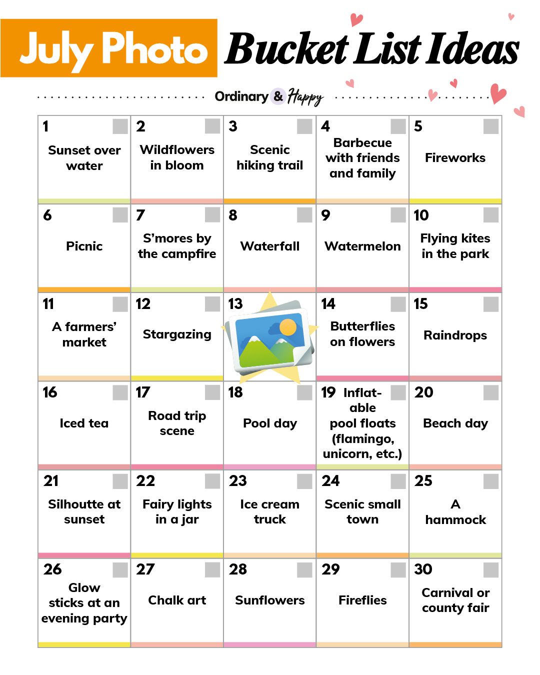 July Bucket List and Photo Bucket List - Ordinary and Happy